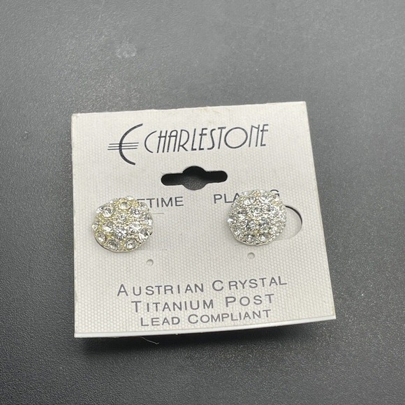 Charlestone | Jewelry | Charlestone Earrings Clear Rhinestone Round Clip Titanium Post Austrian ...